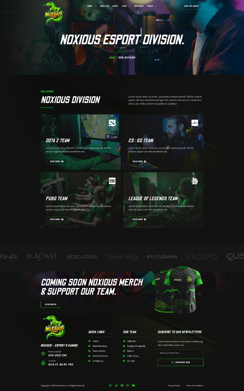 Noxious - Esport & Gaming Elementor Template kit by Rometheme | ThemeForest